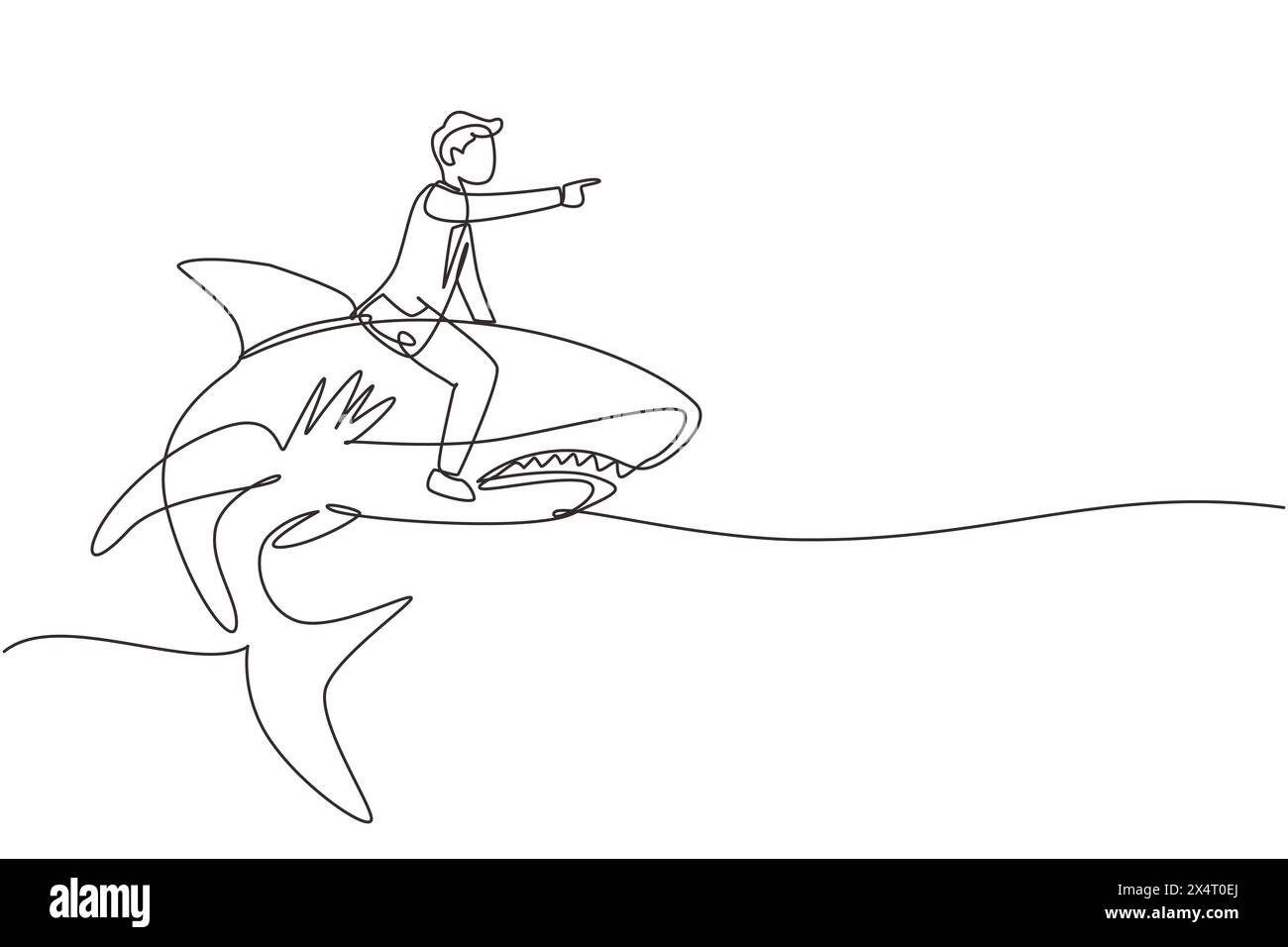 Continuous one line drawing brave businessman riding huge dangerous ...