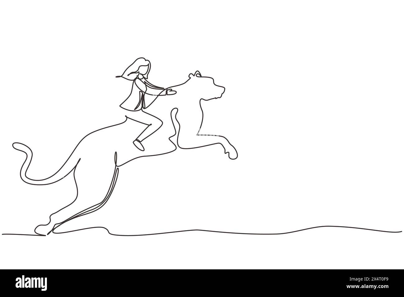 Single continuous line drawing businesswoman riding cheetah symbol of ...
