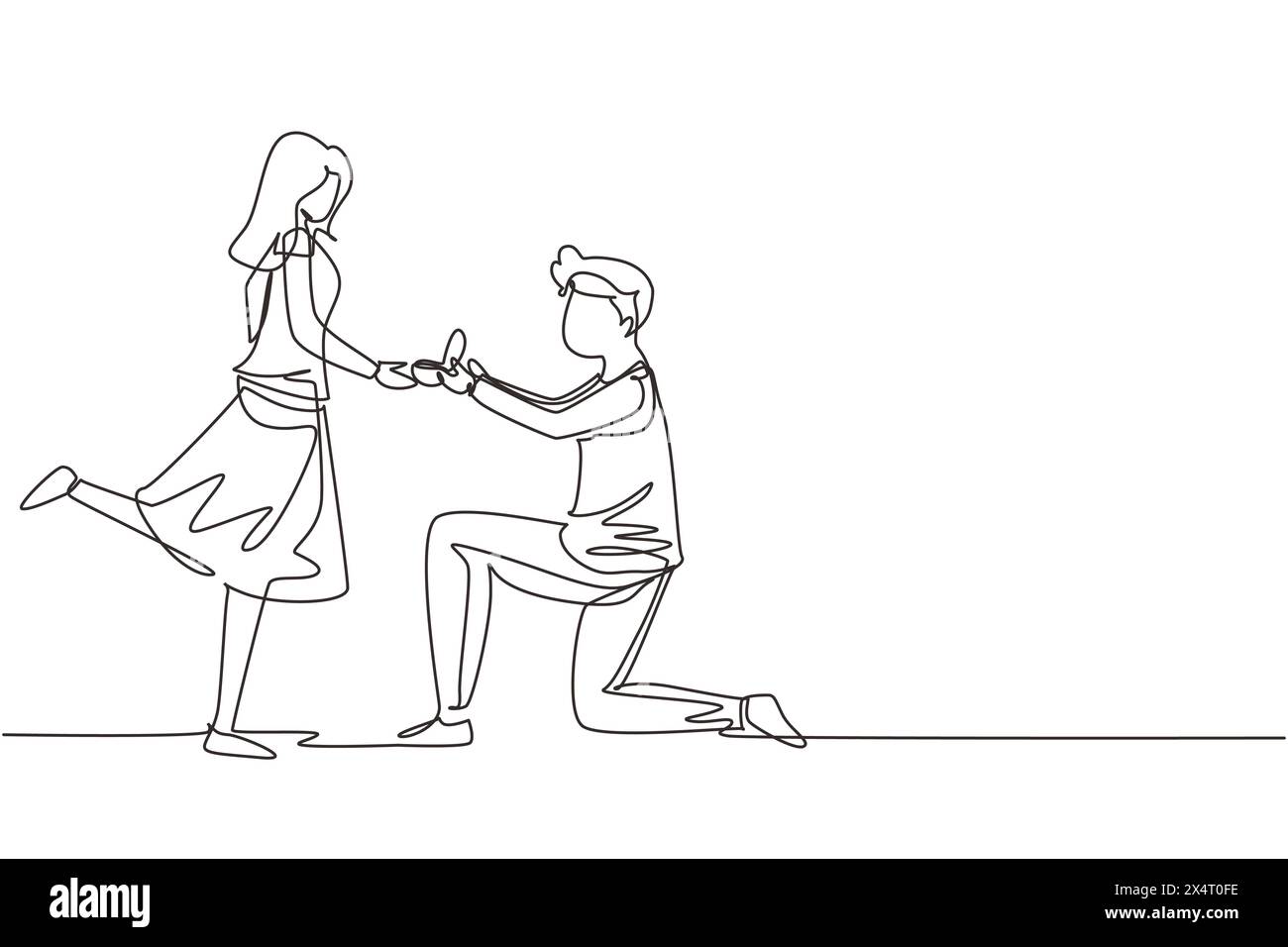 Single Continuous Line Drawing Man Kneeling Offering Engagement Ring To