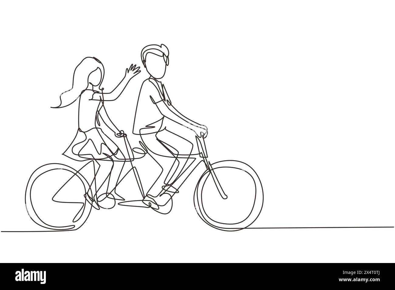Continuous one line drawing romantic couple. Happy couple is riding ...