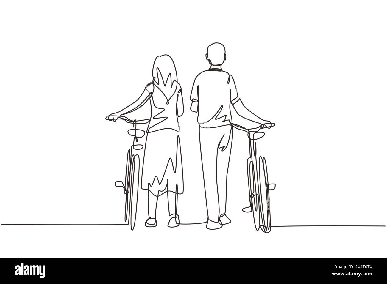 Single continuous line drawing rear view couple man and woman walking ...
