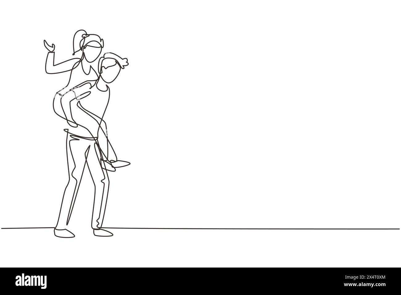 Single continuous line drawing teenage couple with man carrying woman ...