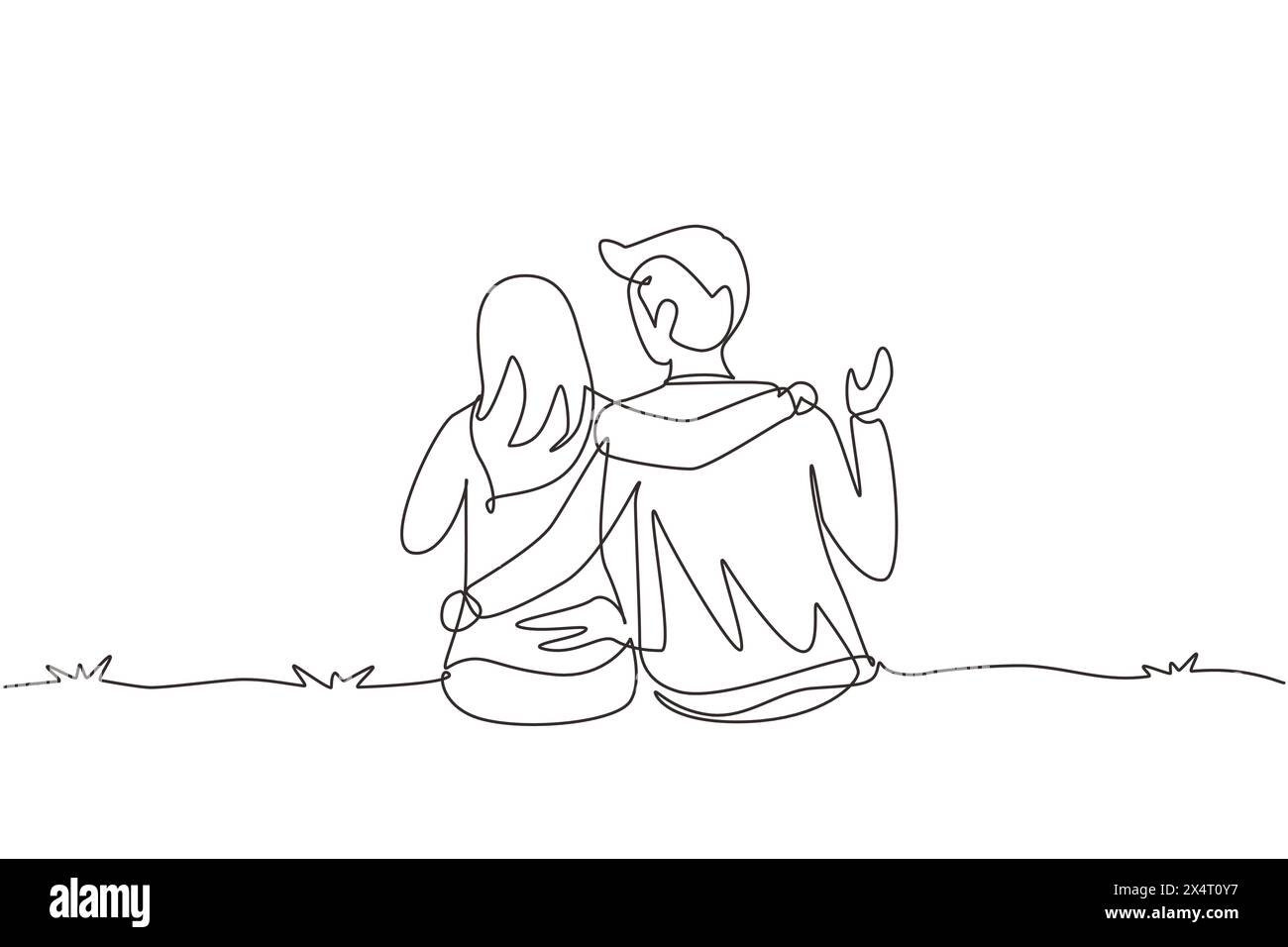 Continuous one line drawing Happy family. Couple in relationship in ...