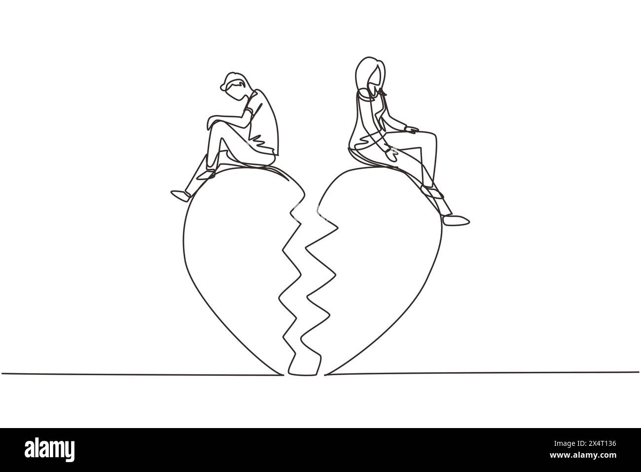 Single continuous line drawing relationship break up, broken heart ...