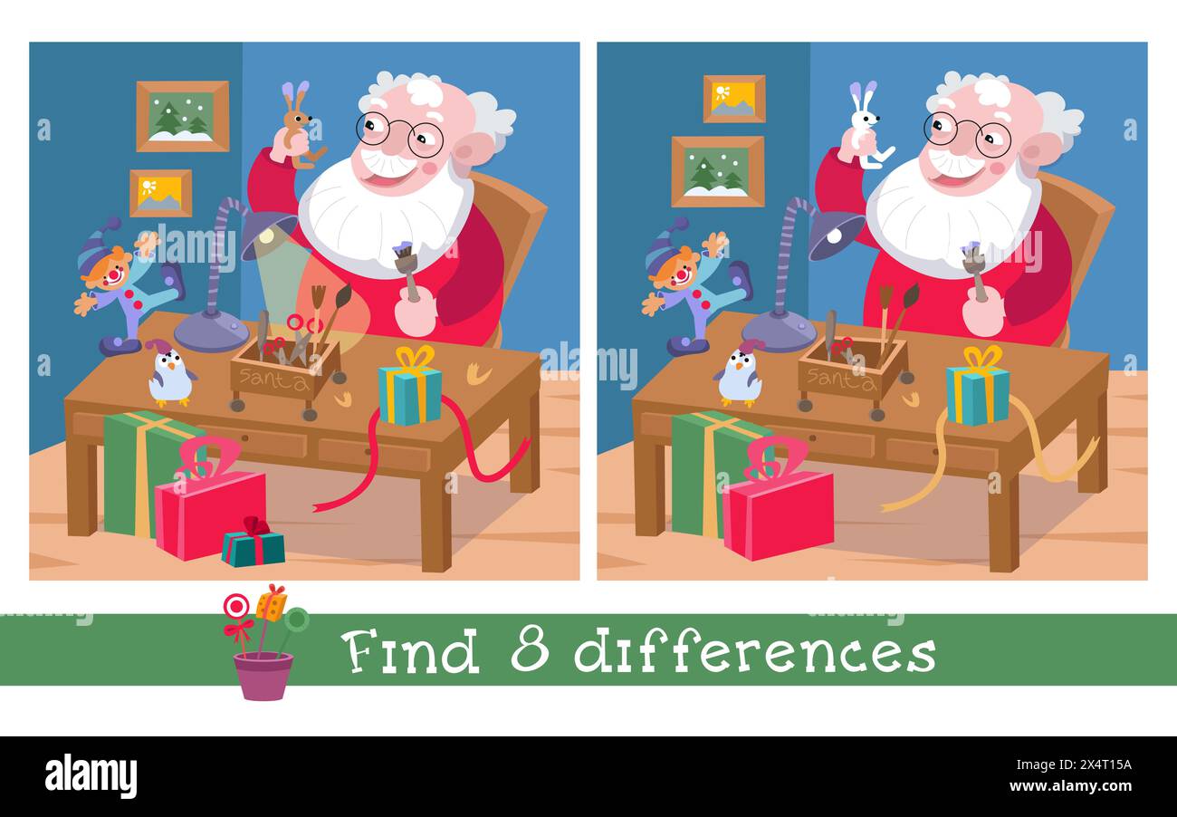 Find 8 differences. Game for children. Cute Santa Claus. Christmas ...