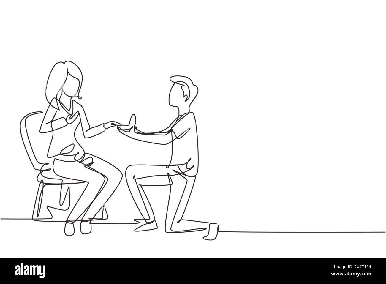 Single continuous line drawing man makes marriage proposal woman and ...