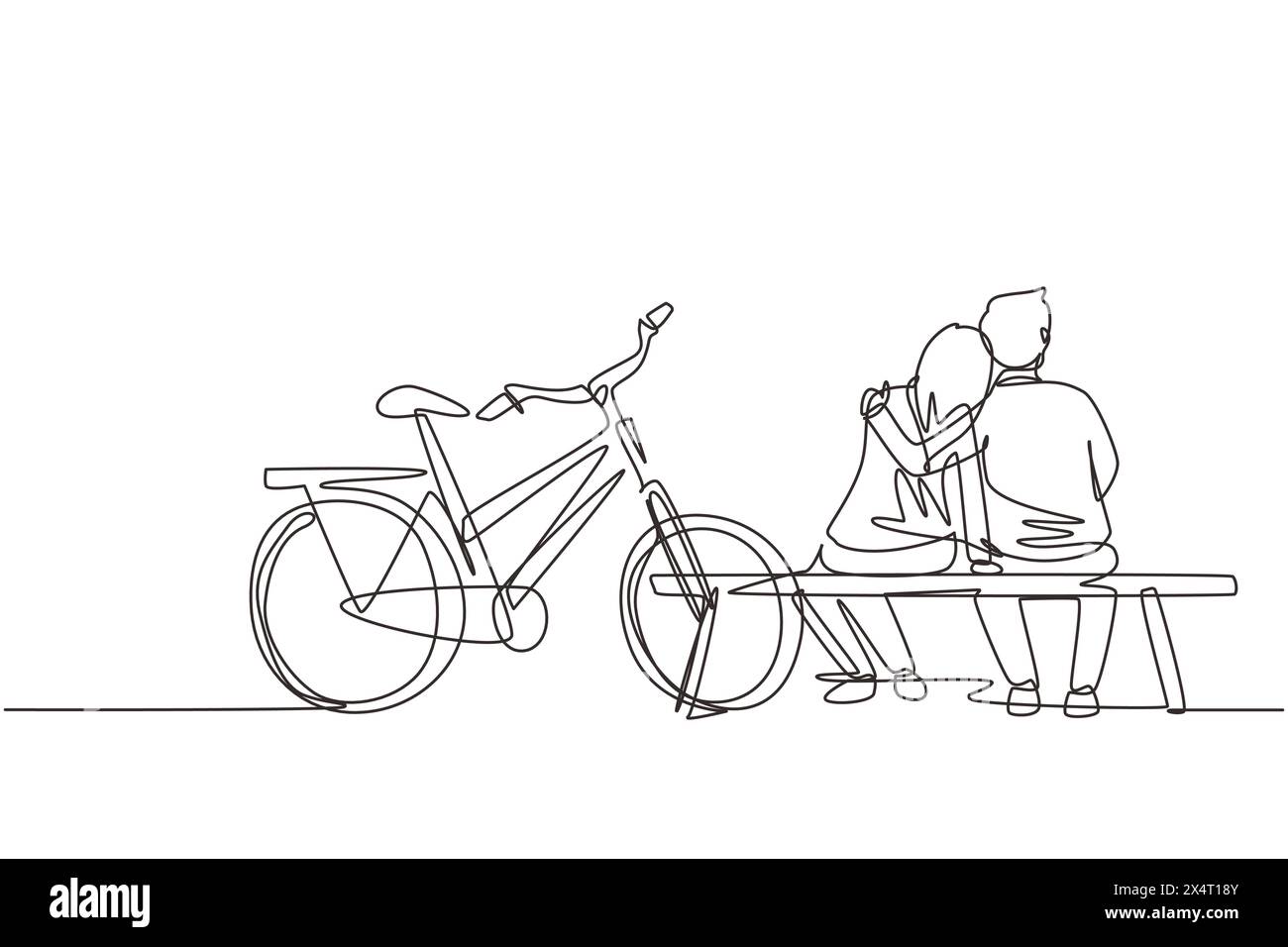 Single Continuous Line Drawing Romantic Couple Chatting While Sitting