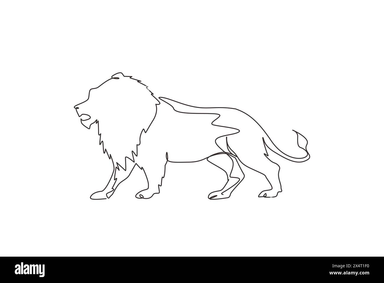 Single continuous line drawing strong lion standing full body, king of ...