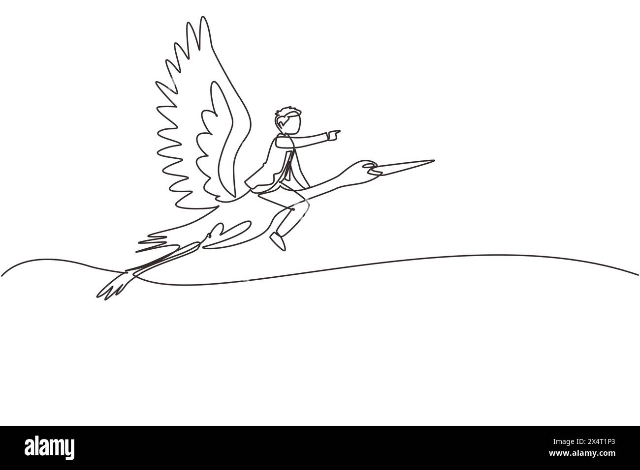 Single continuous line drawing businessman riding stork symbol of ...