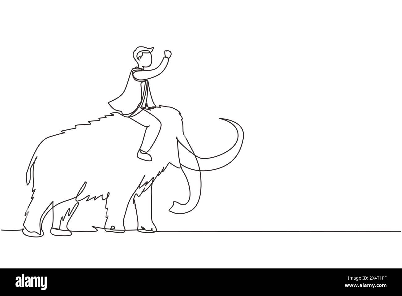 Single continuous line drawing businessman riding huge dangerous ...