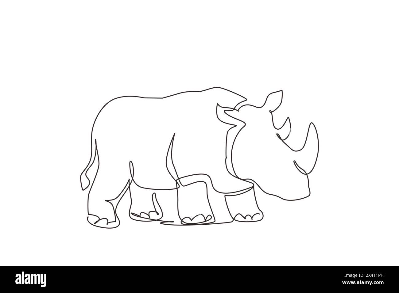 Single continuous line drawing strong rhinoceros for conservation ...