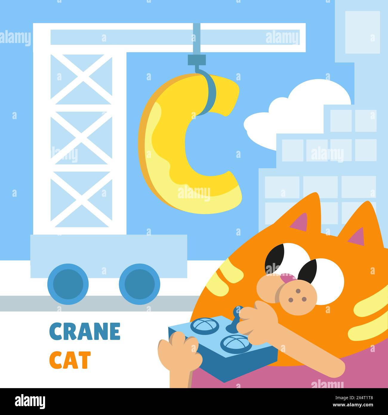 Letter C. Alphabet, card with cute cartoon style characters. Cat and ...