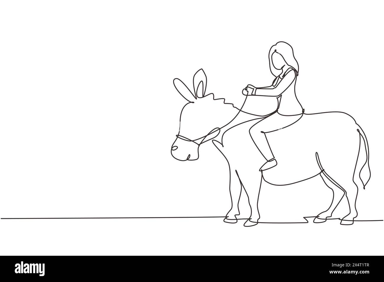 Continuous one line drawing businesswoman riding donkey. Business woman ...