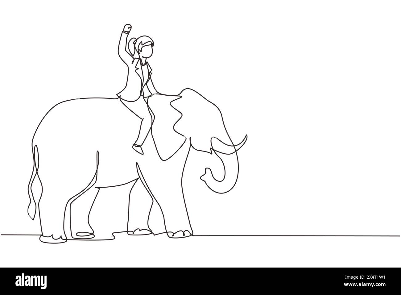 Continuous one line drawing businesswoman riding elephant symbol of ...