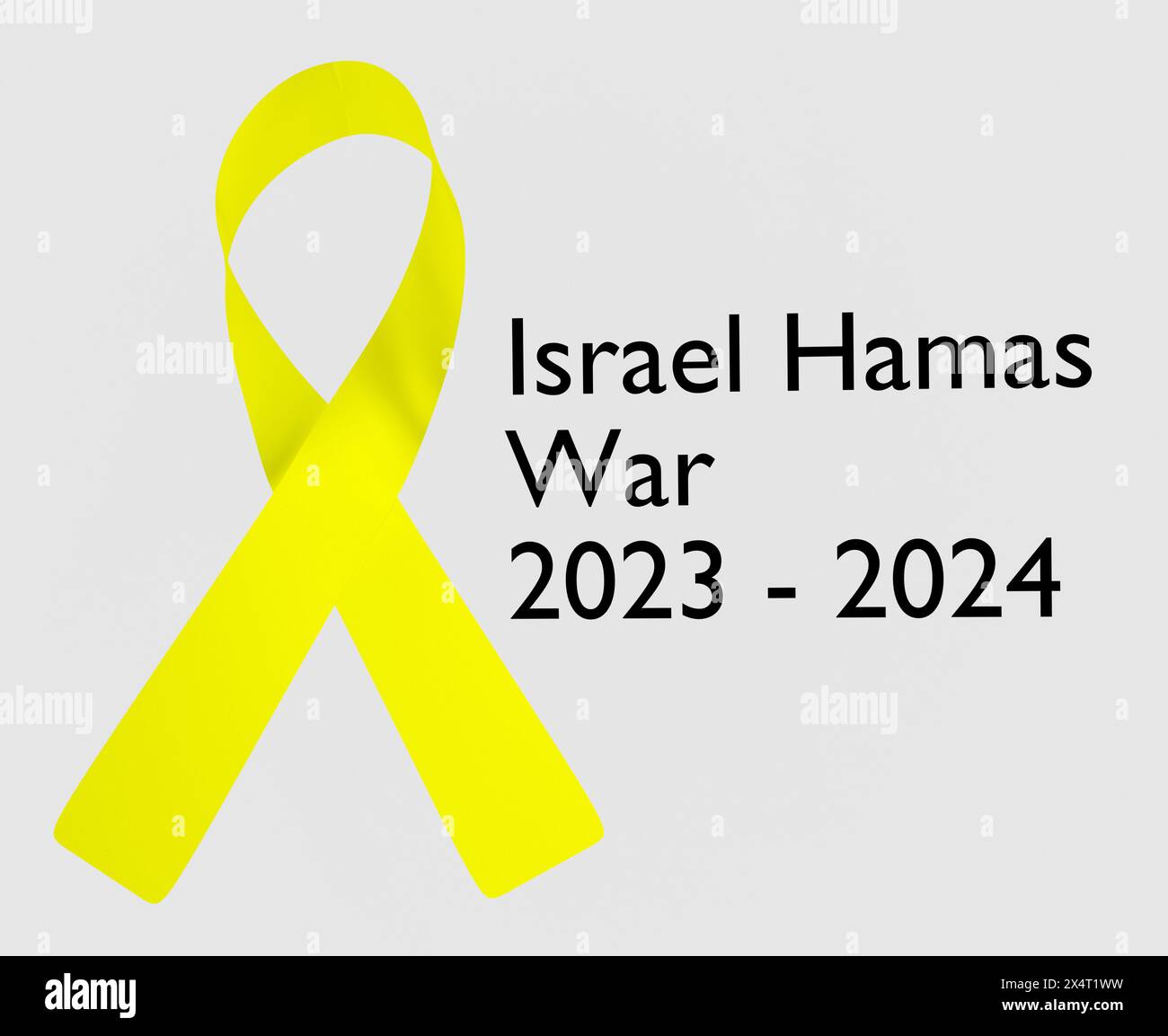 3D illustration of Israel–Hamas War 2023 - 2024 awareness ribbon over a ...