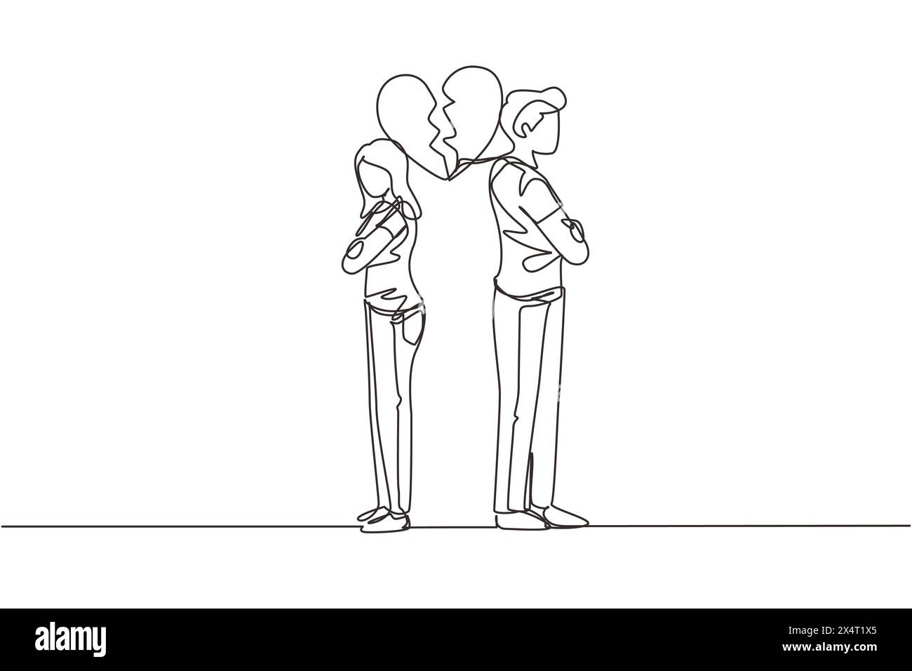 Single continuous line drawing divorced couple or couples are angry ...