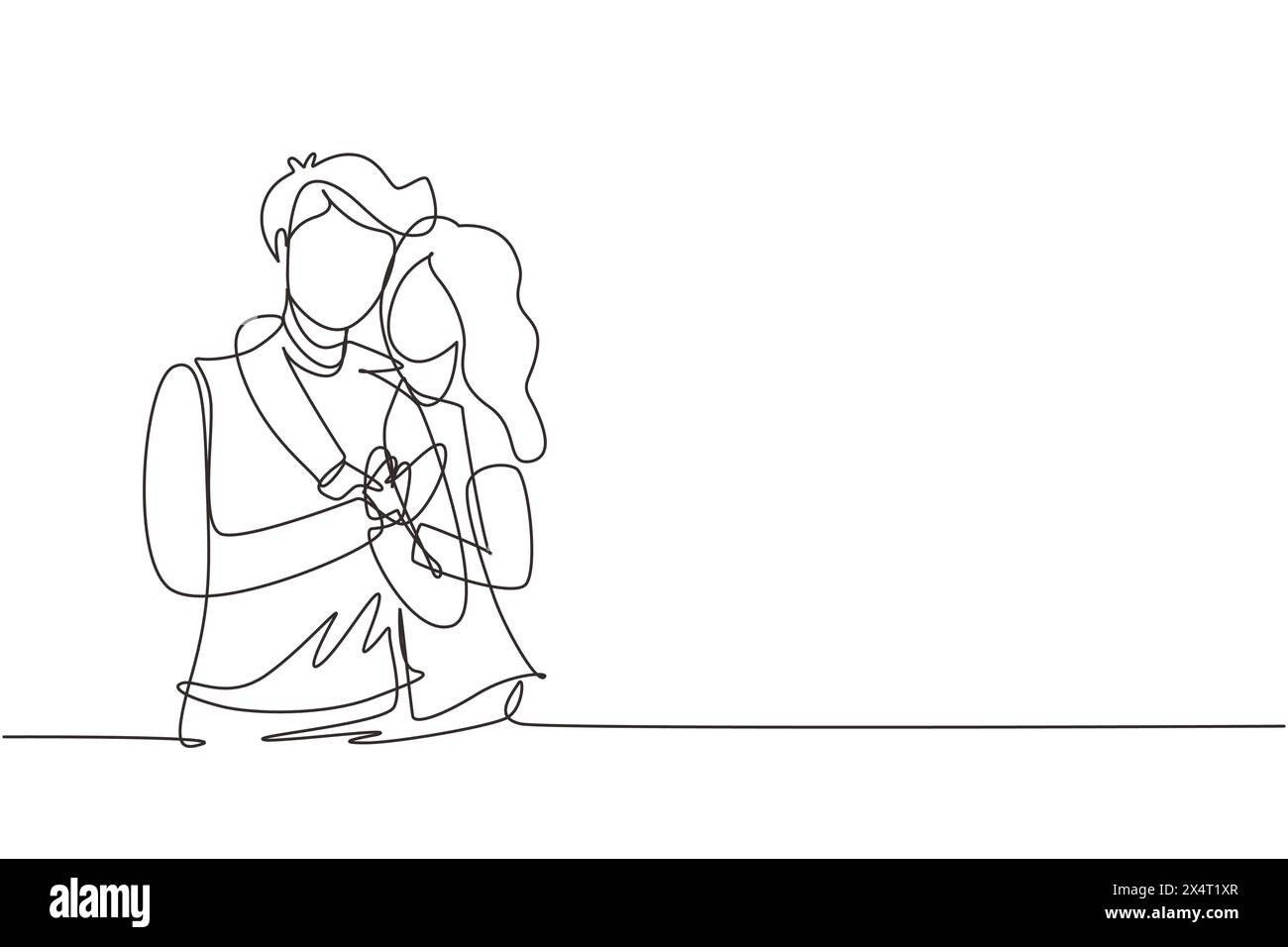 Single one line drawing lovers man and woman hug. Happy family concept ...