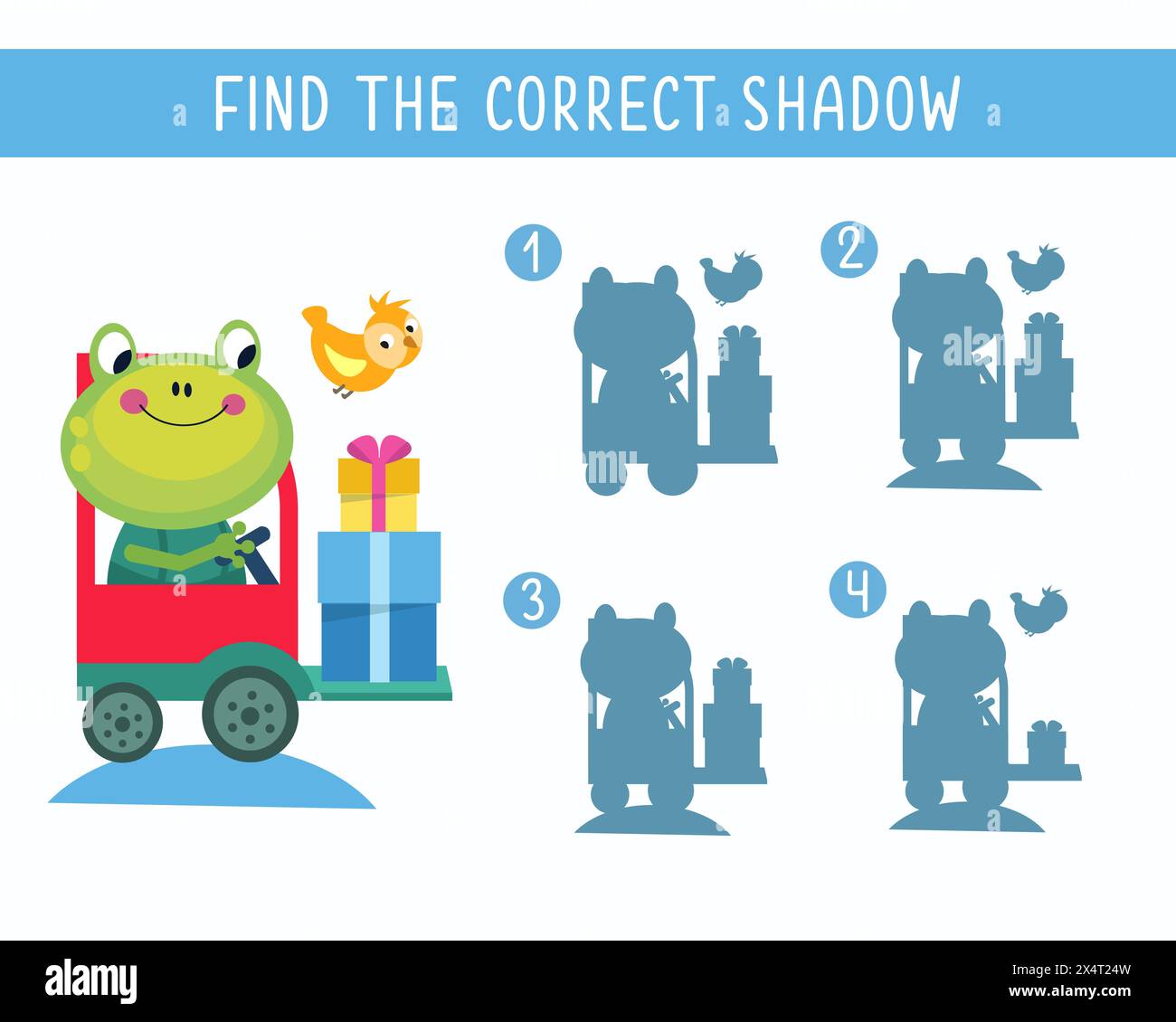 Find the right shadow. Puzzle Game for children. Cute animal on white ...