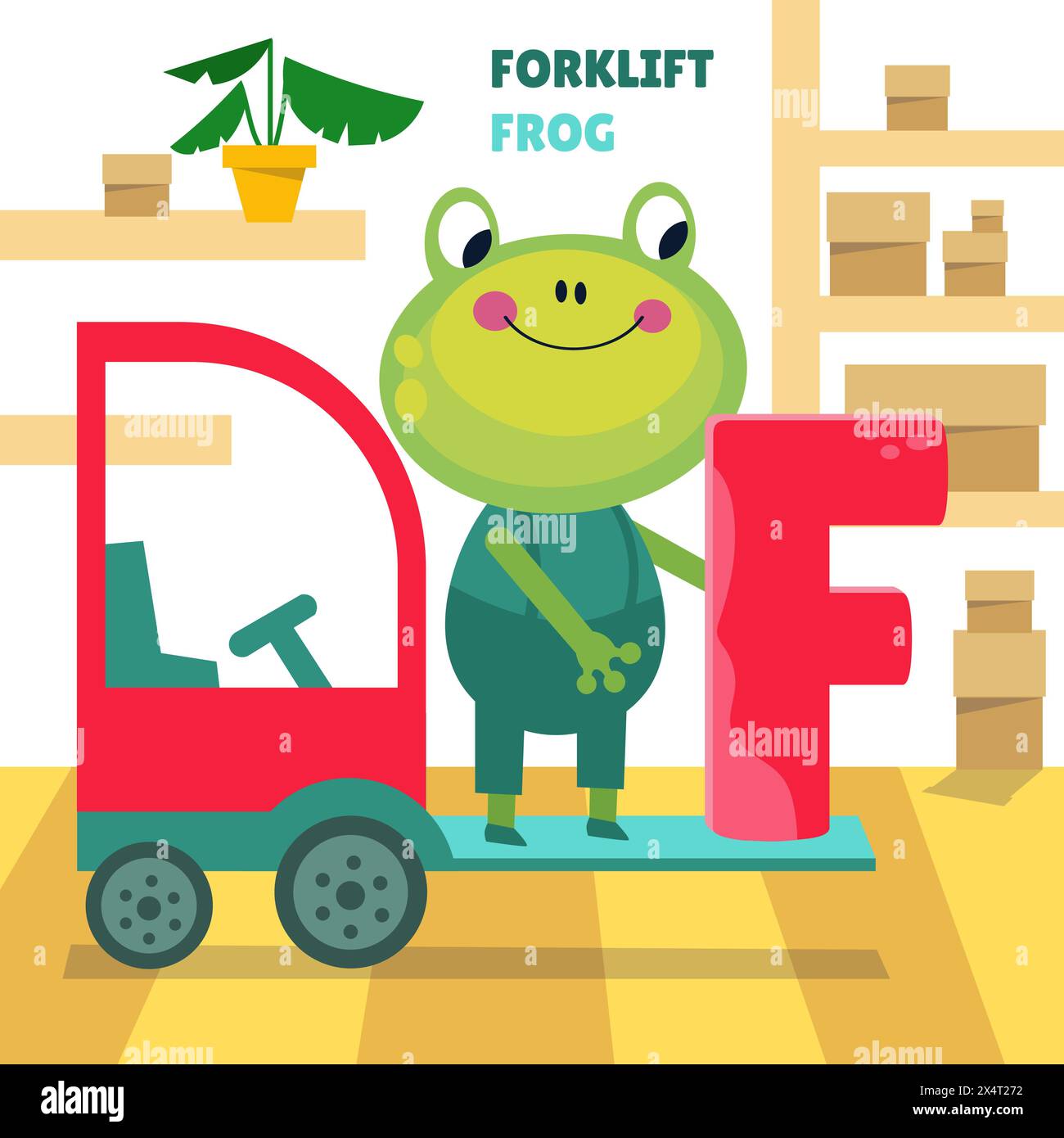 Letter F. Alphabet, card with cute cartoon style characters. Frog and ...