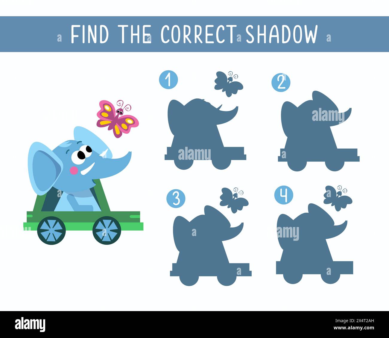 Find the right shadow. Puzzle Game for children. Cute animal on white ...