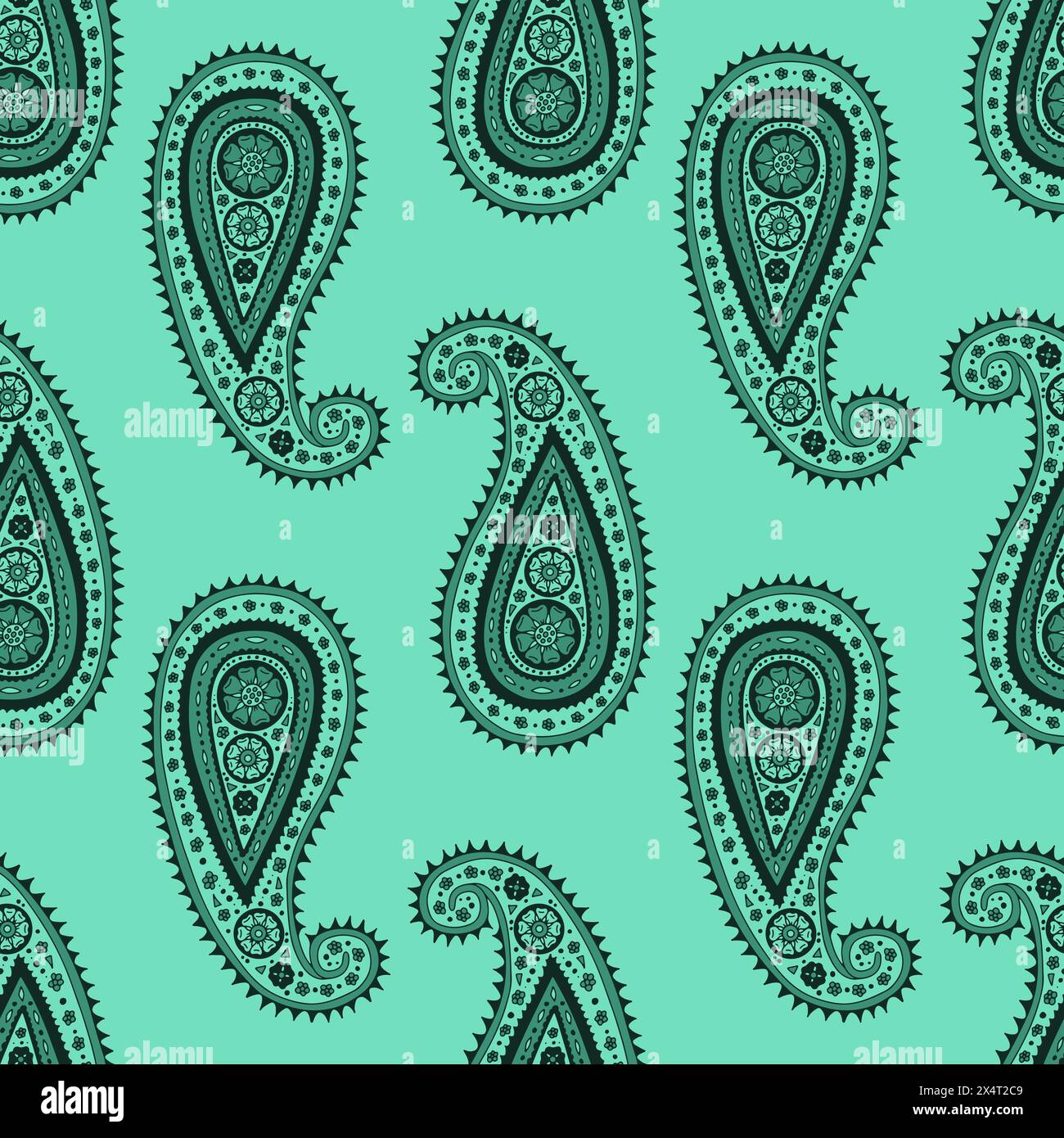 Teal and black seamless pattern with Paisley motifs Stock Vector Image ...