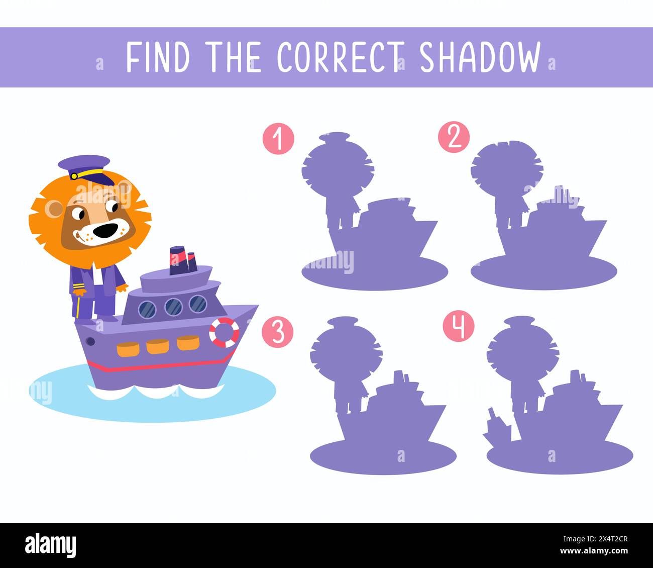 Find the right shadow. Puzzle Game for children. Cute animal on white ...