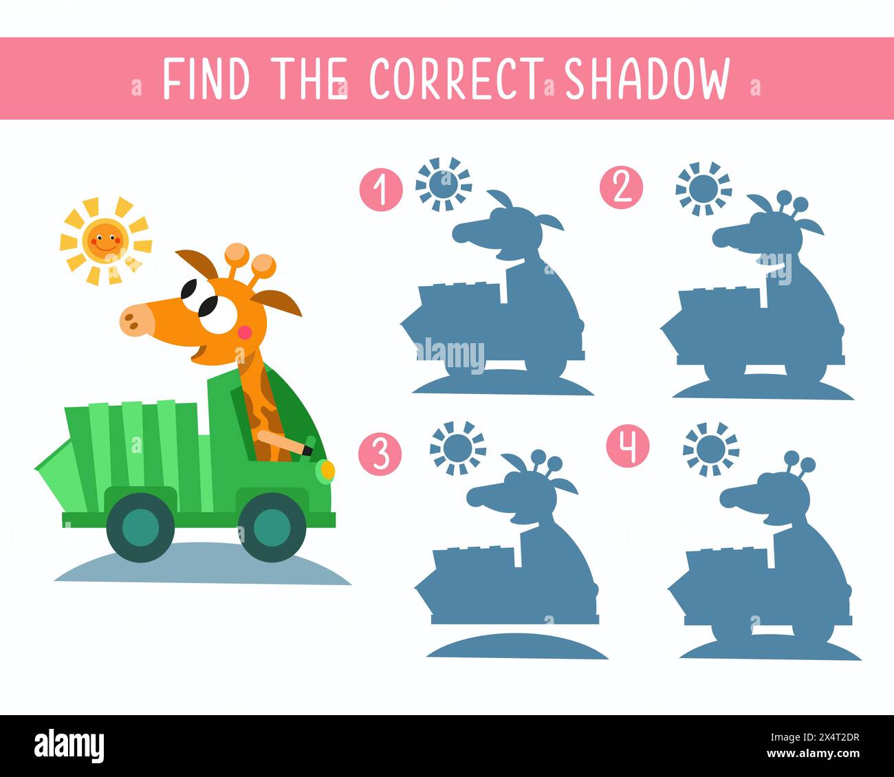 Find the right shadow. Puzzle Game for children. Cute animal on white ...