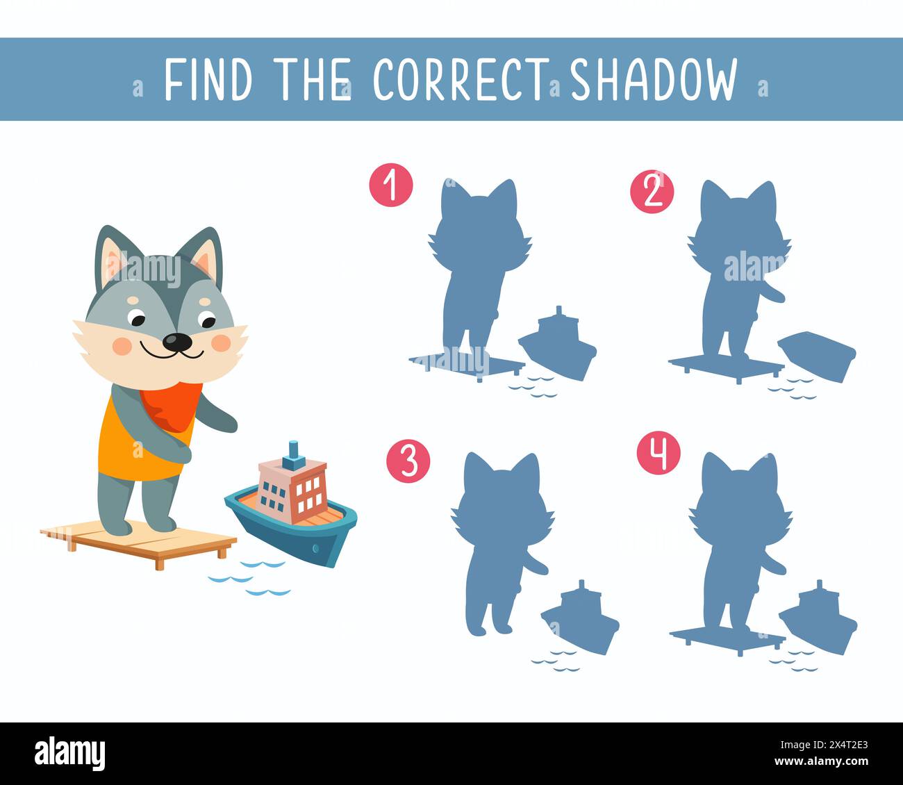 Find the right shadow. Puzzle Game for children. Cute animal on white ...