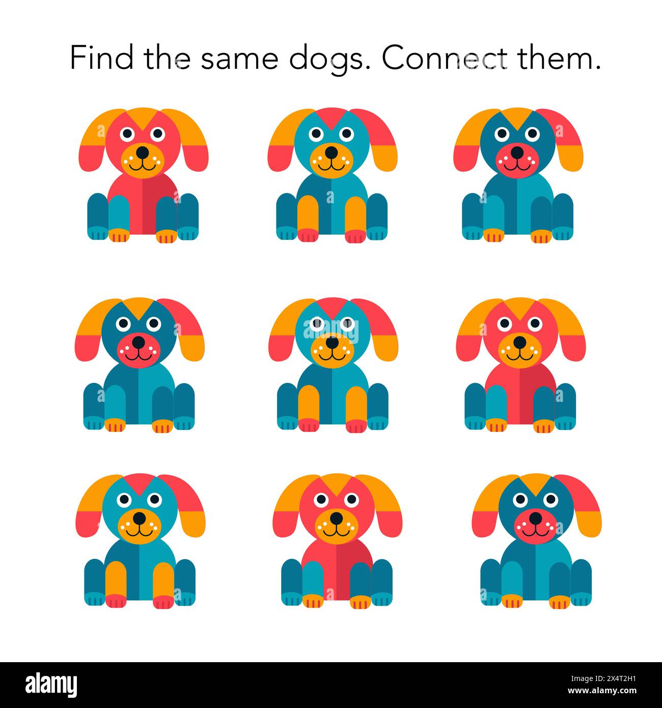 Find the same and connect them. Game for preschool children. Cartoon ...