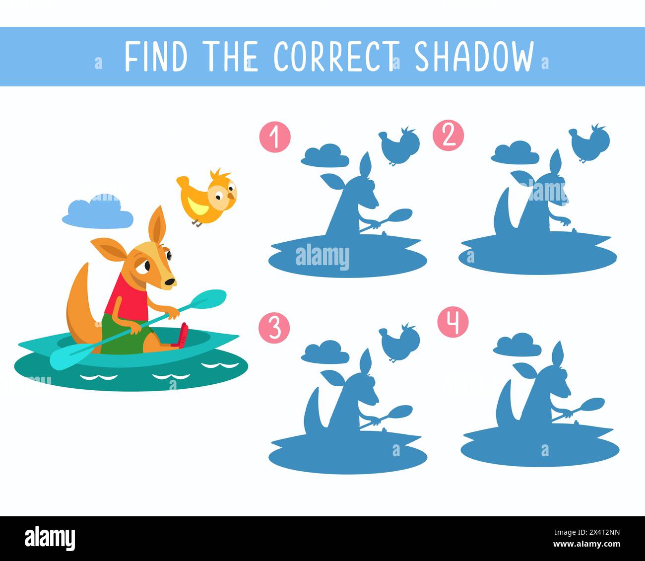 Find the right shadow. Puzzle Game for children. Cute animal on white ...