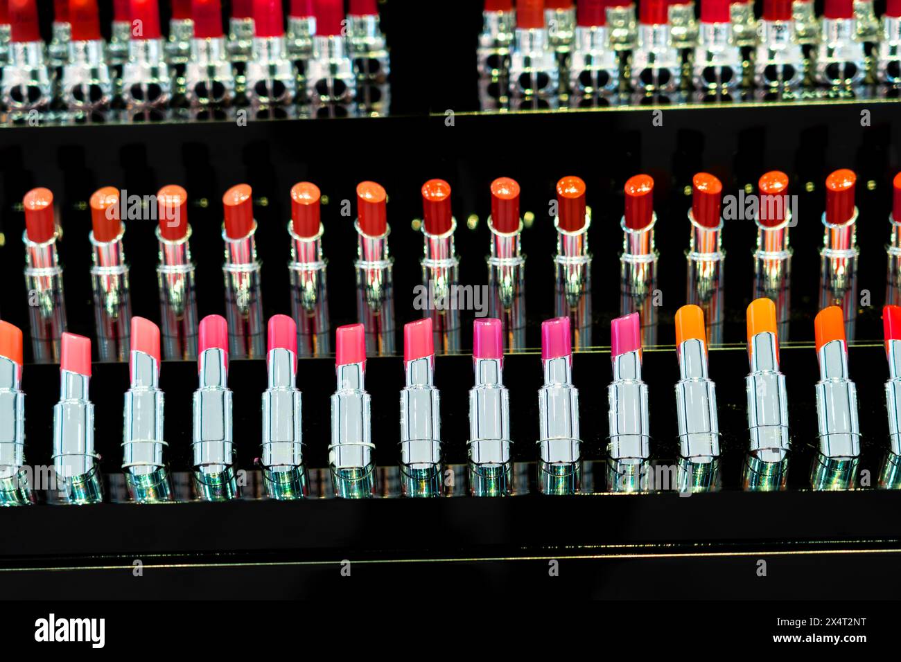 Lipstick of various colors and shades palette assortment cosmetics ...