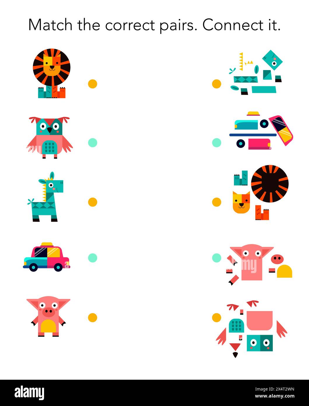 Find the same and connect them. Game for preschool children. Cartoon ...