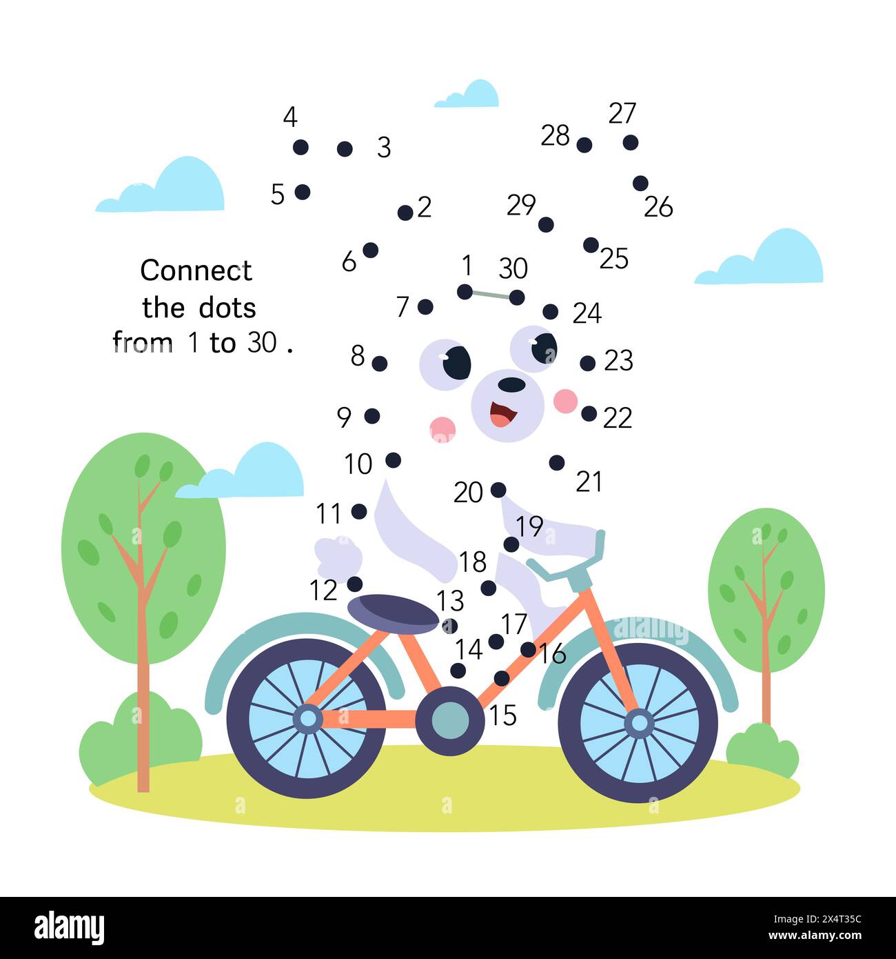 Dot to dot. Connect the dots from 1 to 30. Puzzle game for kids. Cute ...