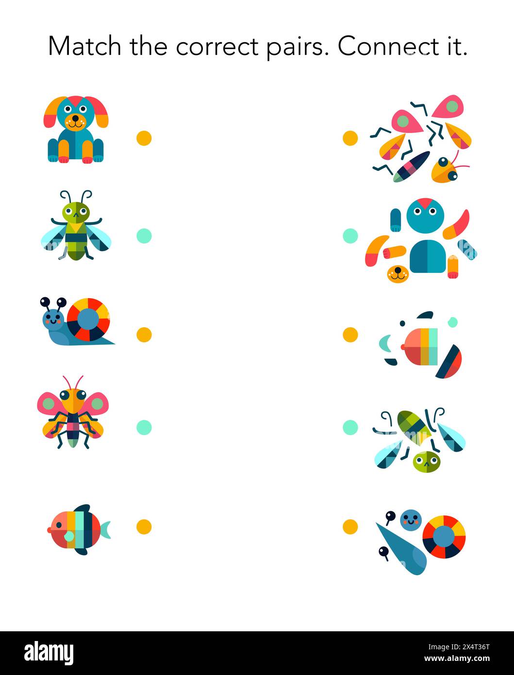 Find the same and connect them. Game for preschool children. Cartoon ...