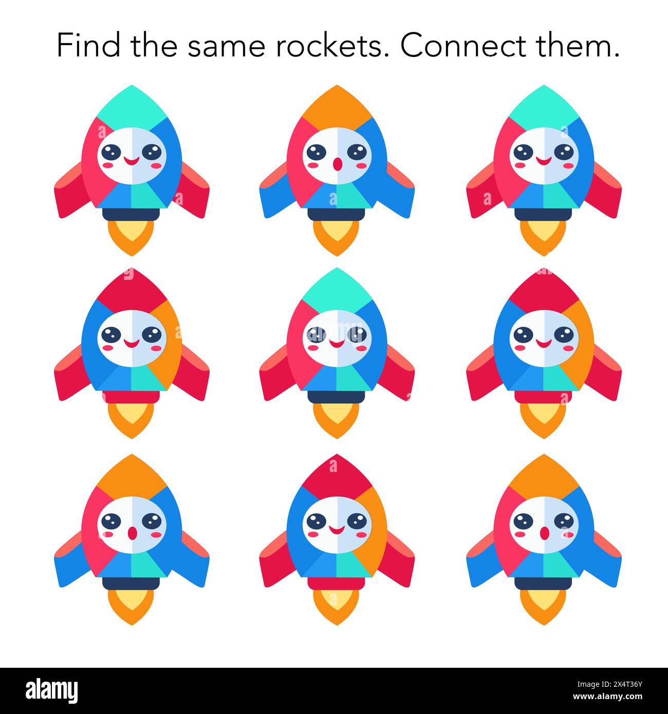 Find the same and connect them. Game for preschool children. Cartoon ...