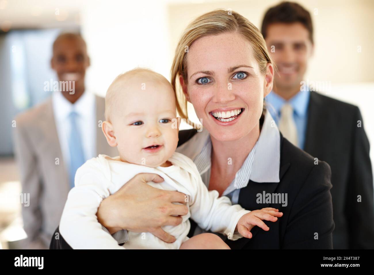 Workplace, child and woman with smile in portrait for spending time ...