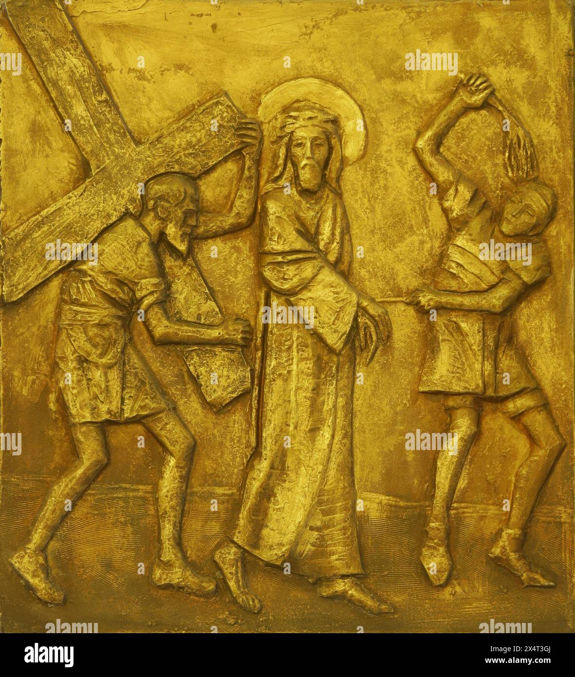 5th Stations of the Cross, Simon of Cyrene carries the cross, church of Our Lady of Sorrows in ...