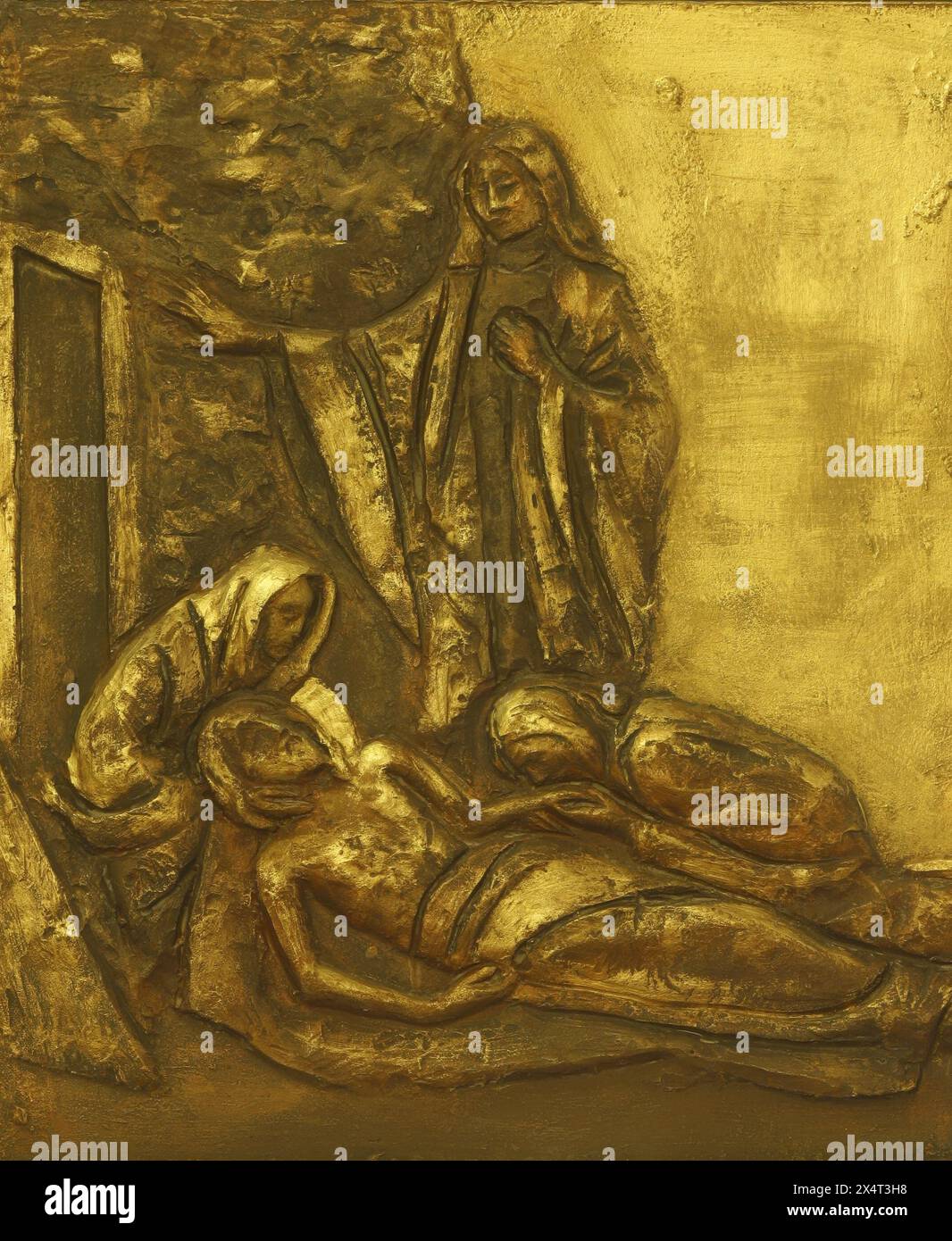 14th Stations of the Cross, Jesus is laid in the tomb and covered in ...