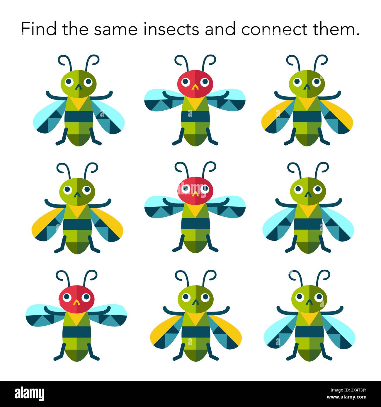 Find the same and connect them. Game for preschool children. Cartoon ...