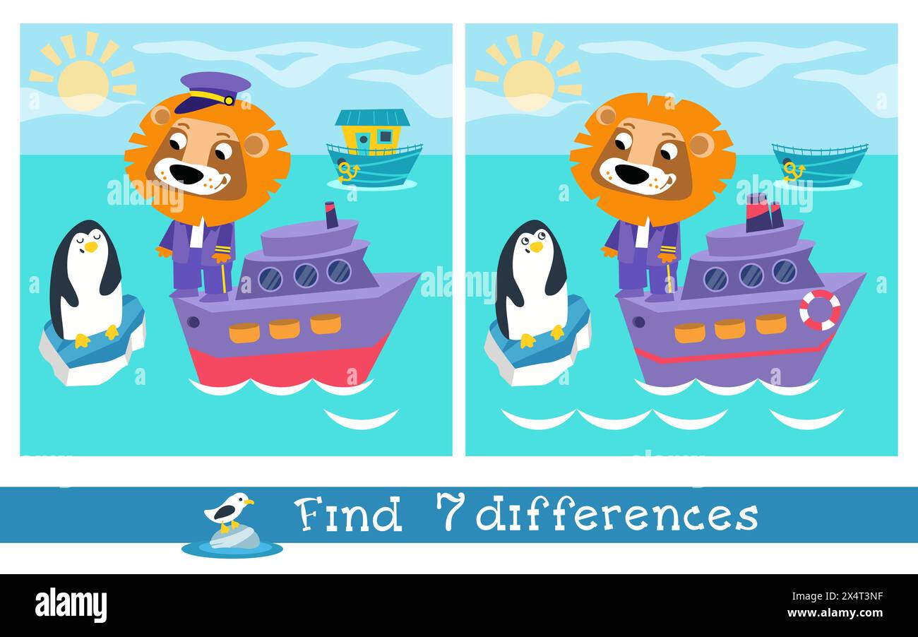 Find 7 differences. Game for children. Card with cute cartoon style ...