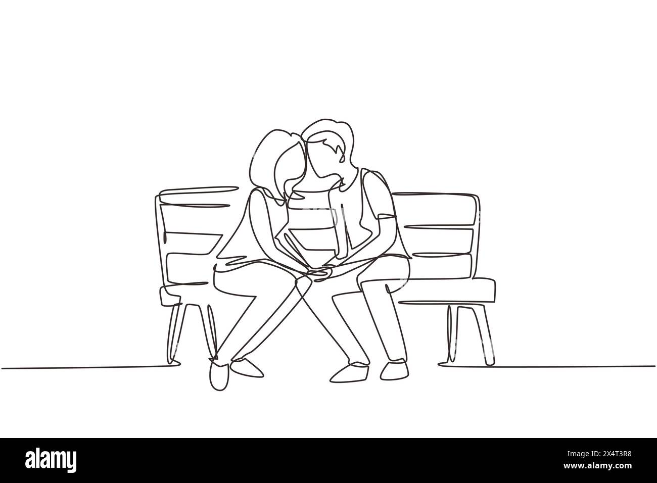 Single one line drawing kissing couple. Young man and woman face to ...