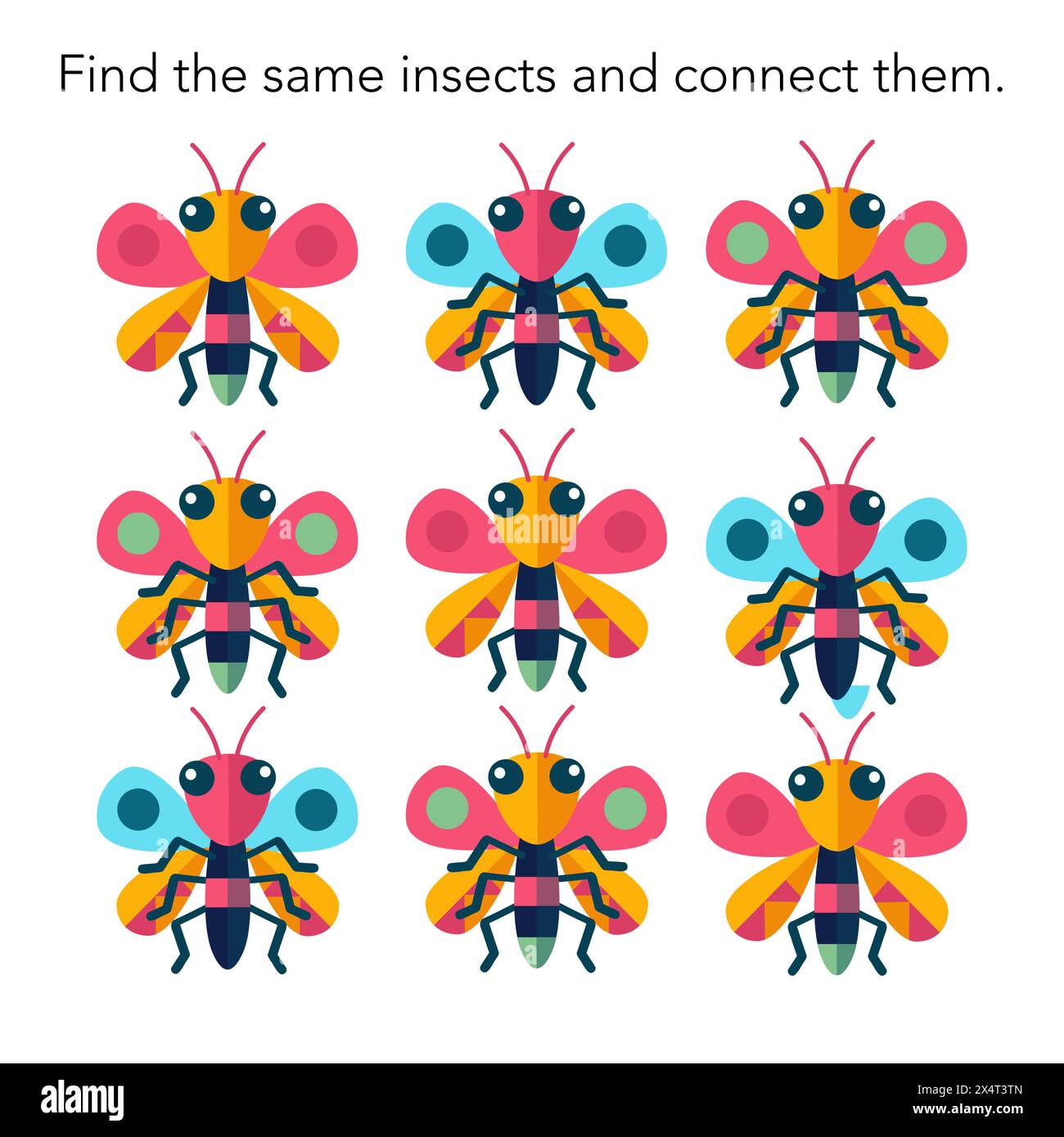 Find the same and connect them. Game for preschool children. Cartoon ...