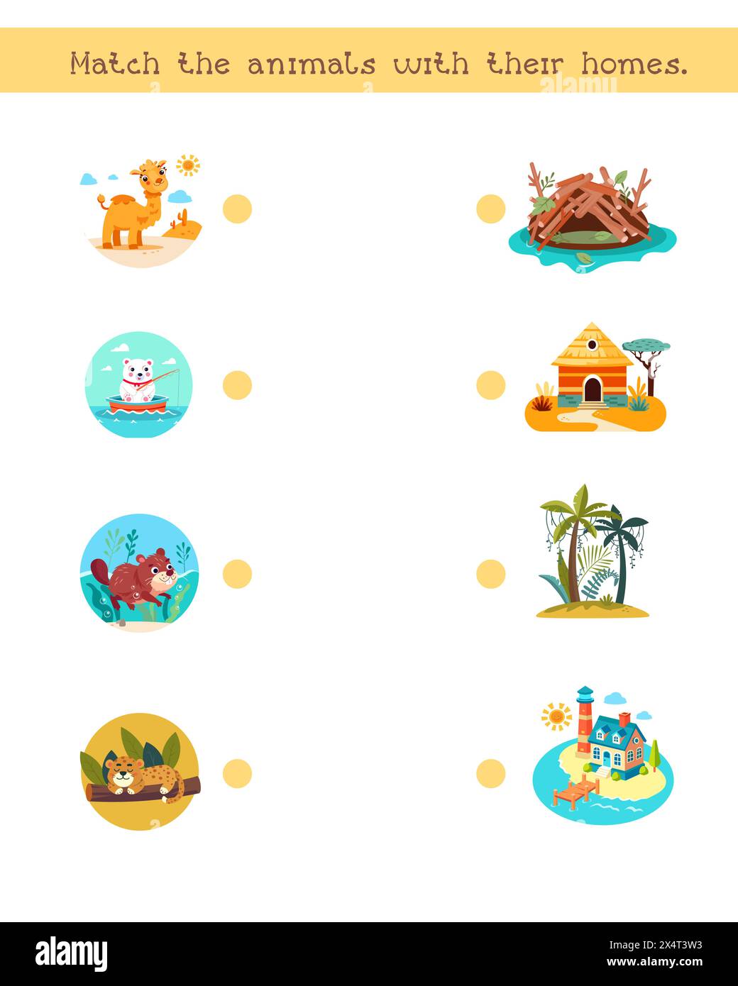 Puzzle game for preschool children. Activity for kids. Lead animals to ...