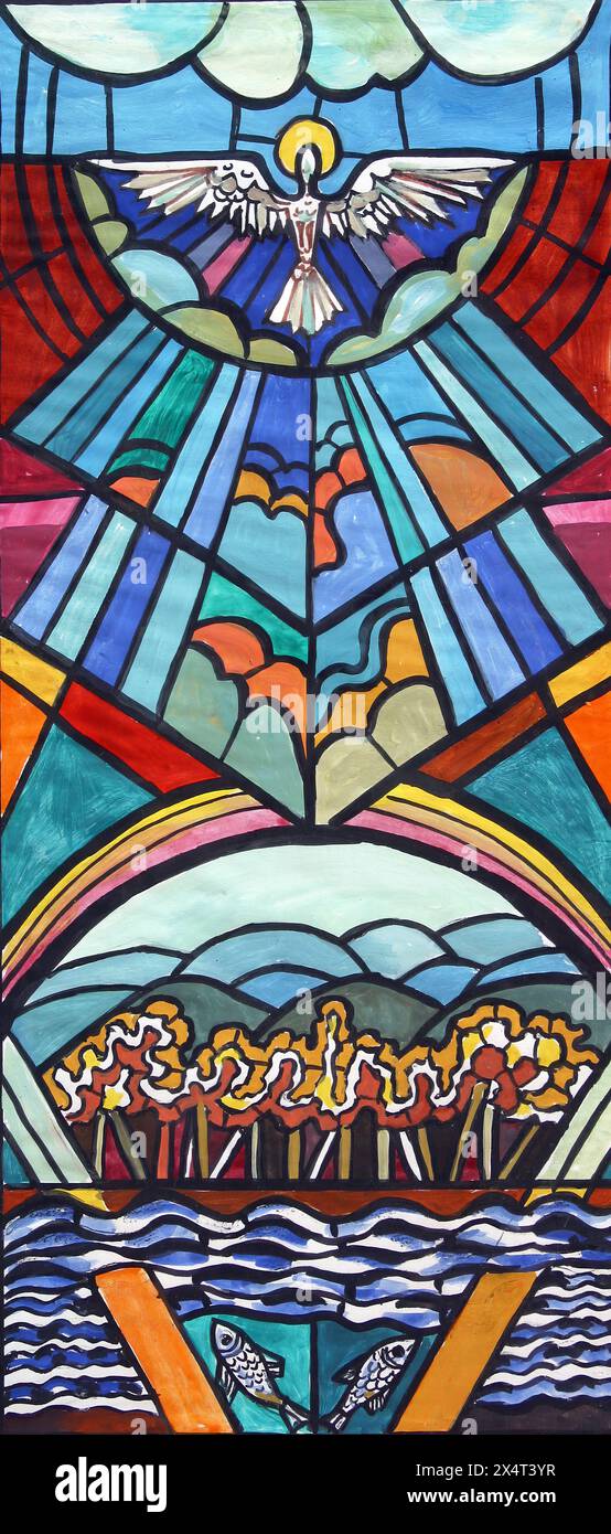 The Holy Spirit over the waters,, sketch for a stained glass window in ...