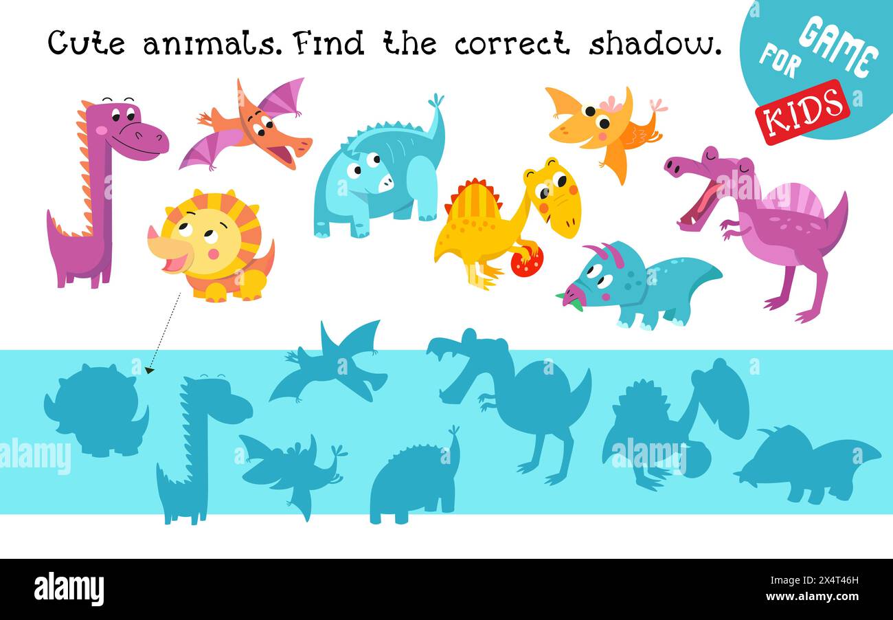 Find right shadow and connect. Dinosaurs. Game for children. Activity ...