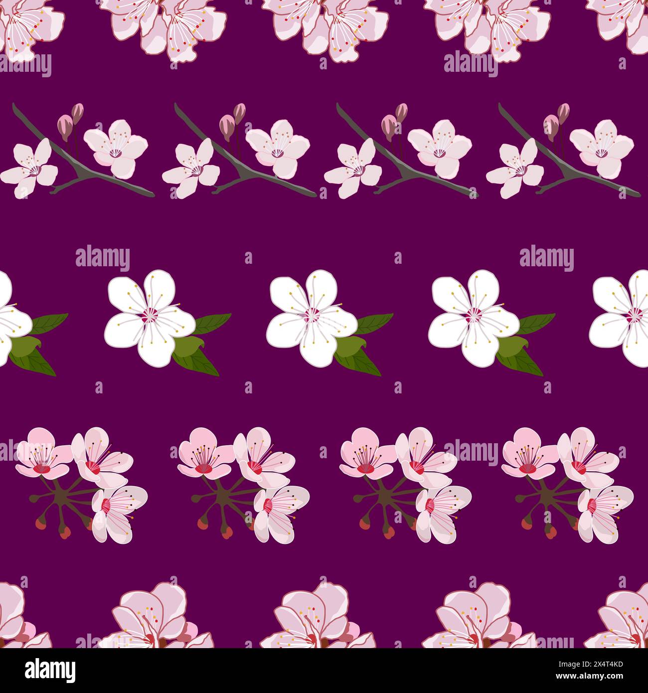 Sakura flowers on purple background repeat pattern design Stock Vector ...