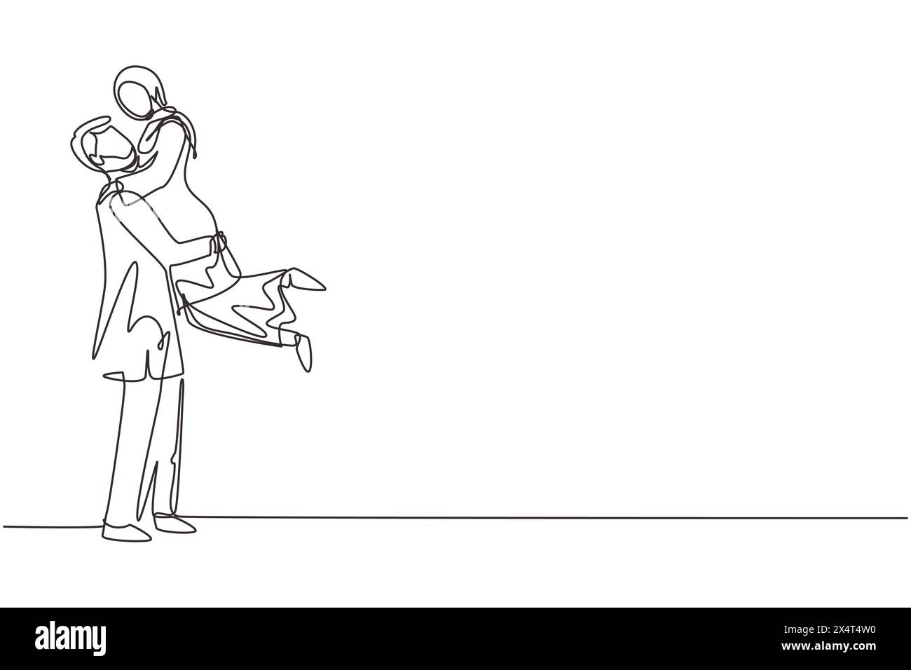 Continuous one line drawing Arabian man carrying and embracing woman ...