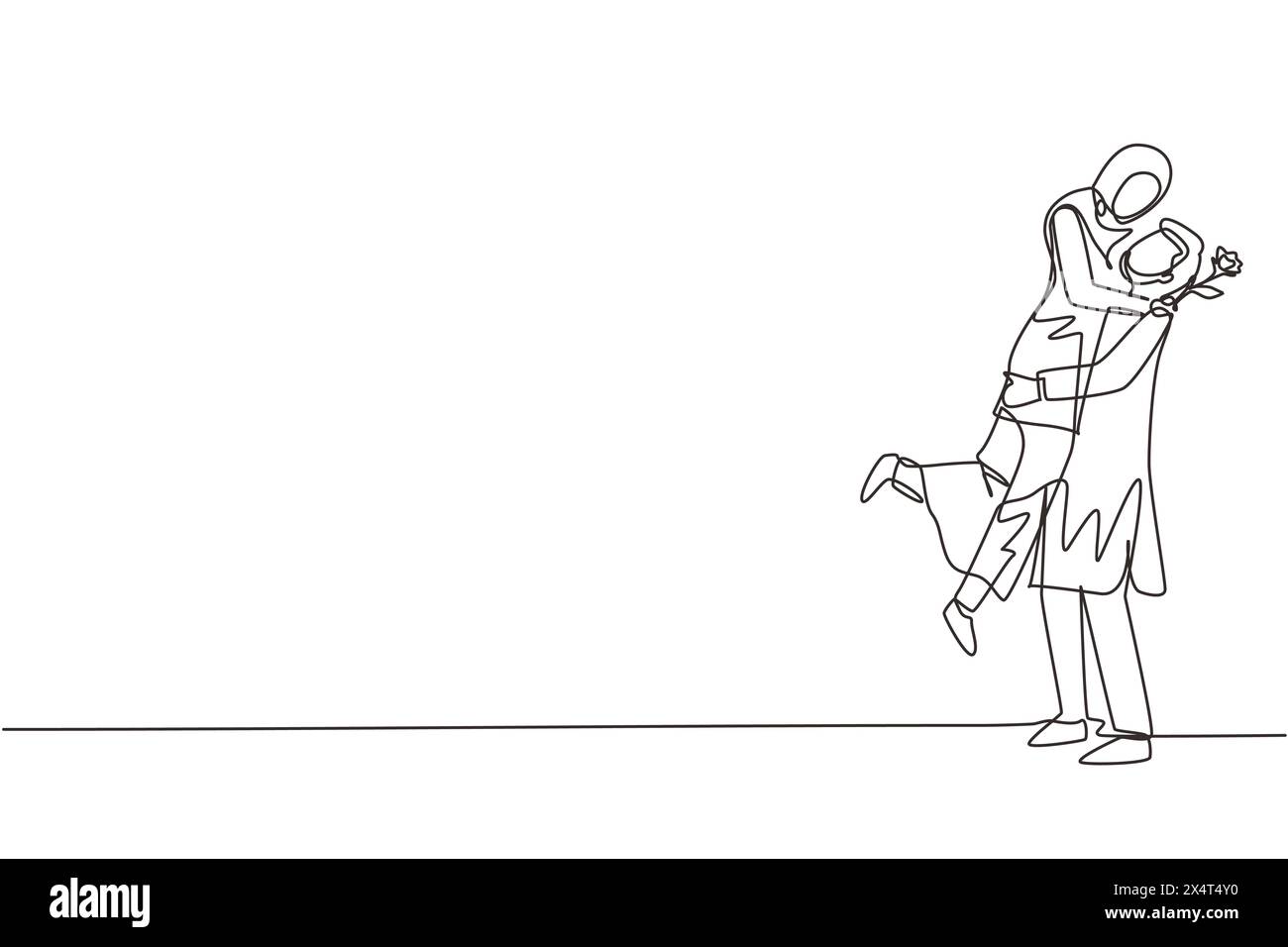 Single One Line Drawing Arab Man Making Proposal Marriage To Woman With