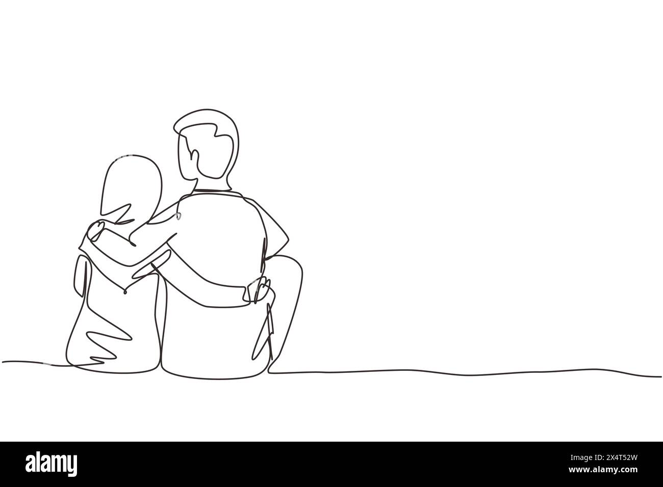 Single continuous line drawing romantic Arab couple in love sitting and ...