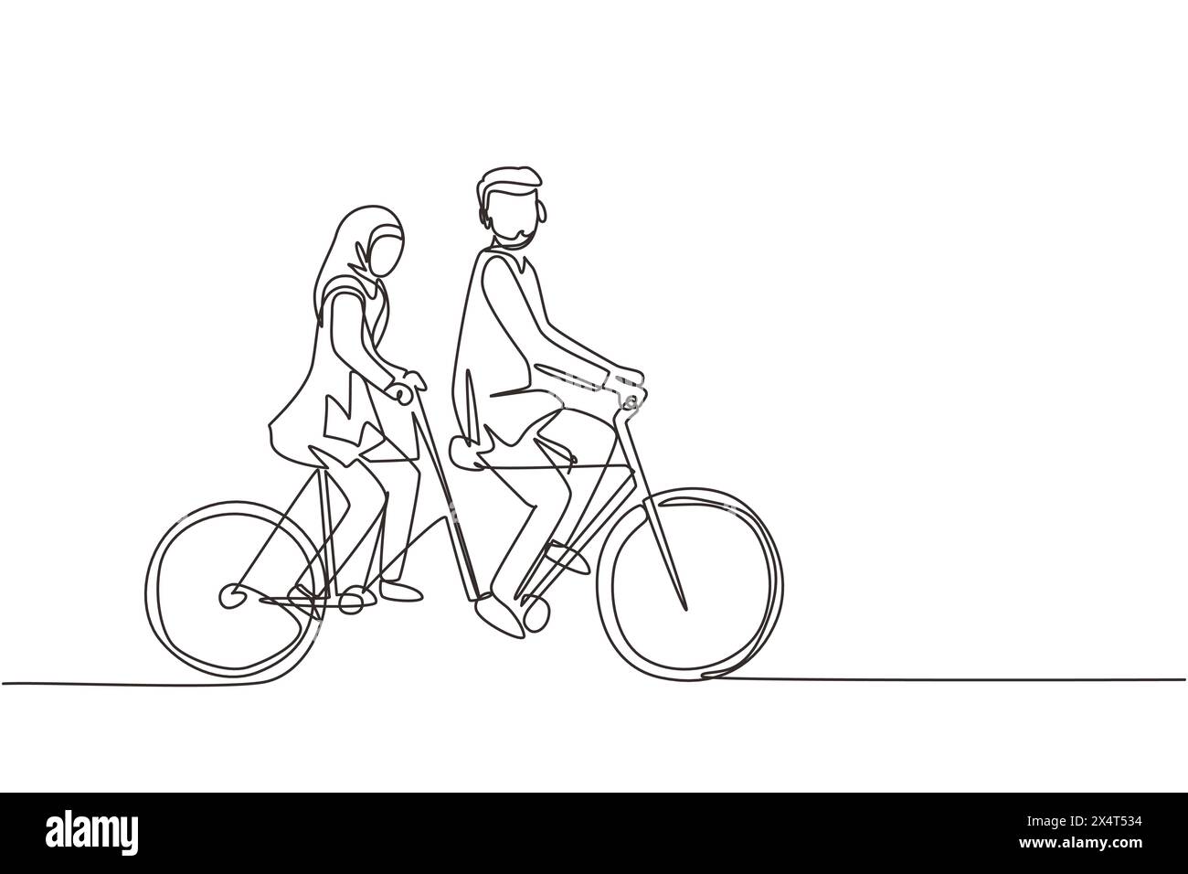 Continuous one line drawing romantic Arabic couple. Couple is riding ...